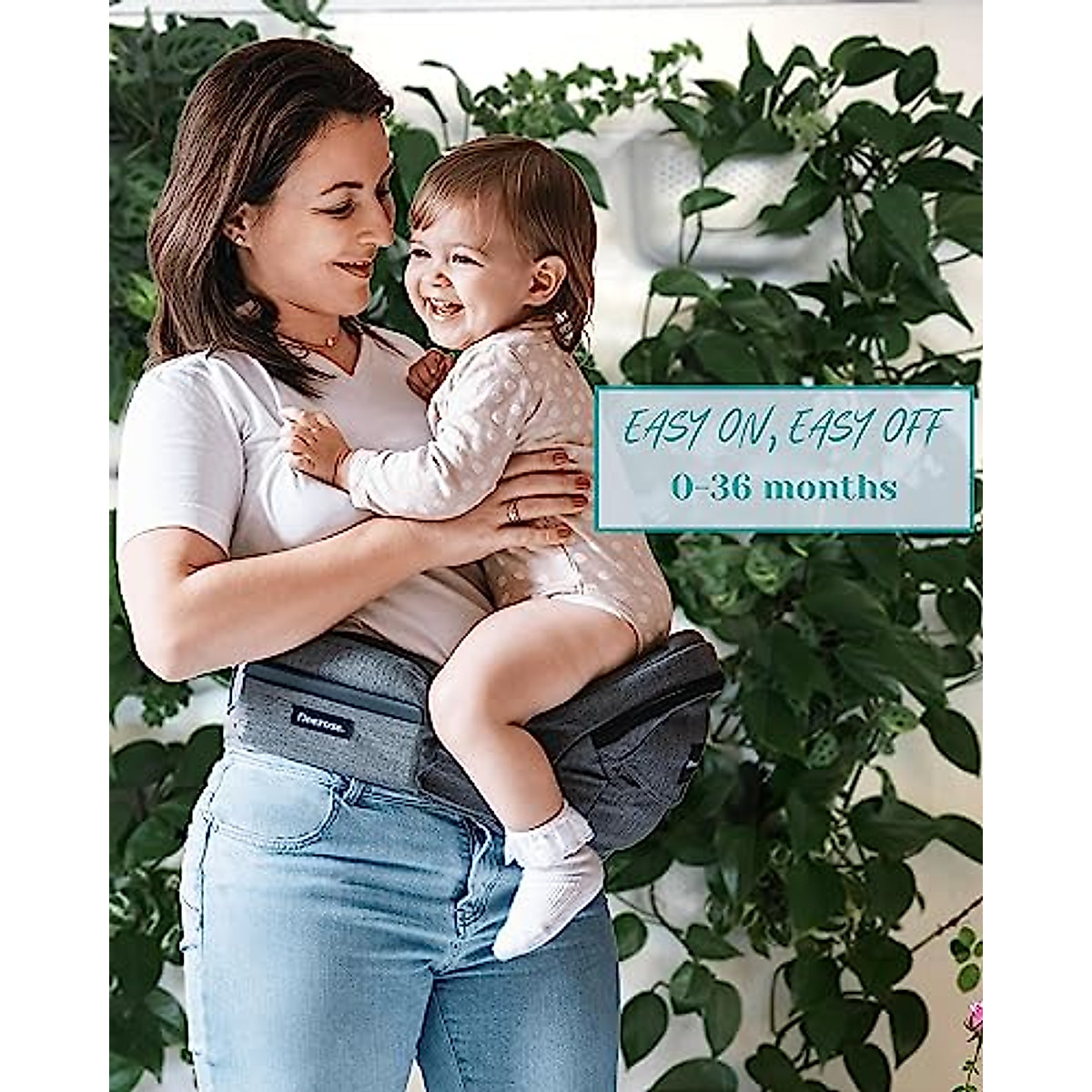 FLEEROSE - CPC-Certified Hip Seat Baby Carrier - New Ergonomic Bench Design, Multiple Pockets & Lumbar Support & Breathable Materials for Newborns & Toddlers, All Seasons & 4 Positions (Carrier, Grey)
