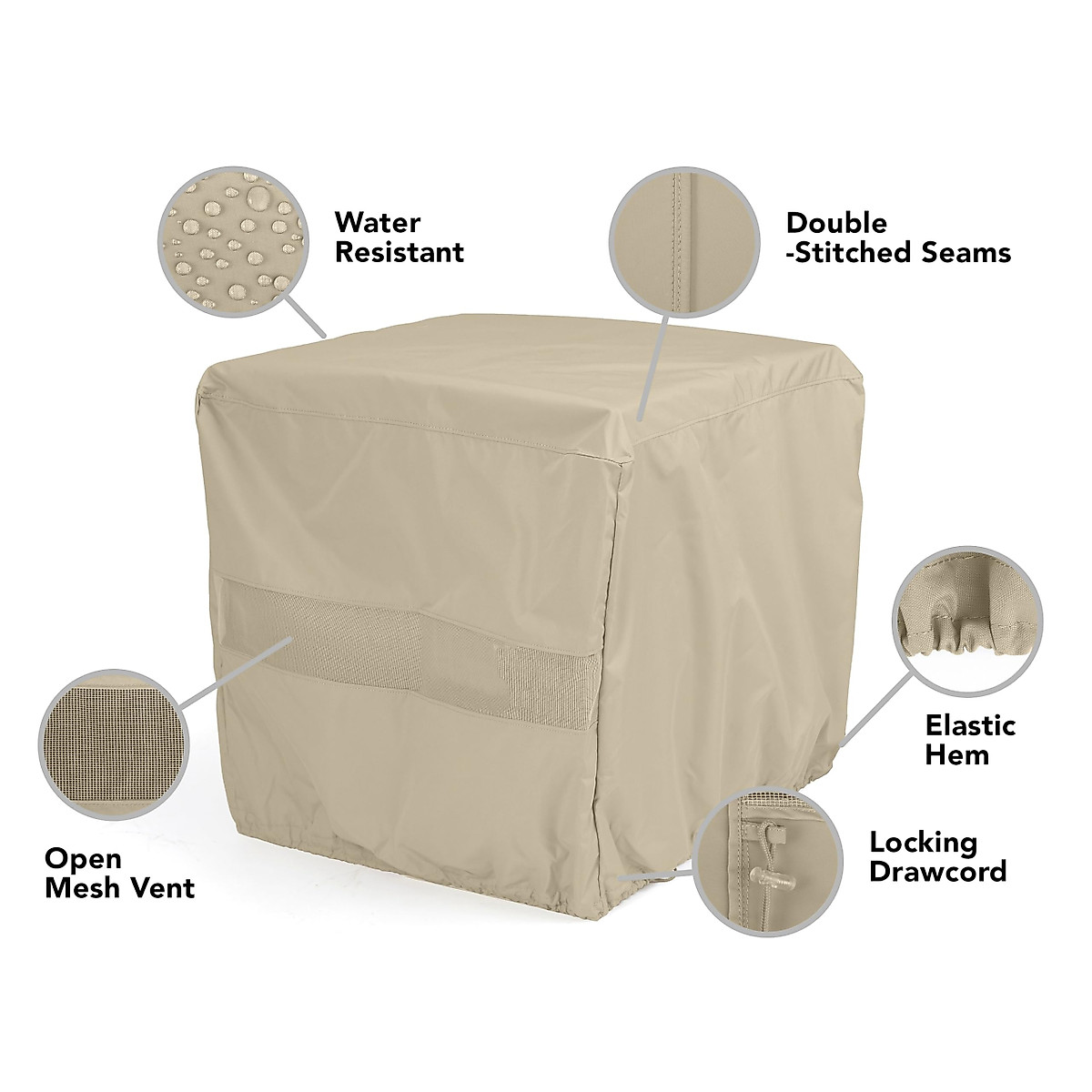 Covermates Square Dining Table Cover - Water-Resistant Polyester, Mesh Ventilation, Patio Table Covers, Full Table 42W x 42D x 25H, Khaki
