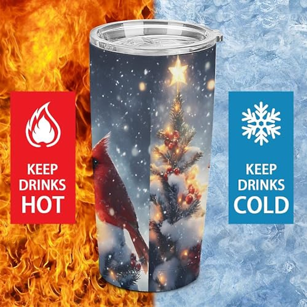 KIOWEIR Christmas Tree Bird Stainless Steel Tumbler 20oz With Lid And Straw, Insulated Tumblers Coffee Cup, Travel Mug for Ice Drink & Hot Beverage for Women Men Boys Girls