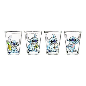 Silver Buffalo Lilo and Stitch Props 4-Pack Mini Glass Set, 1.5 Ounces