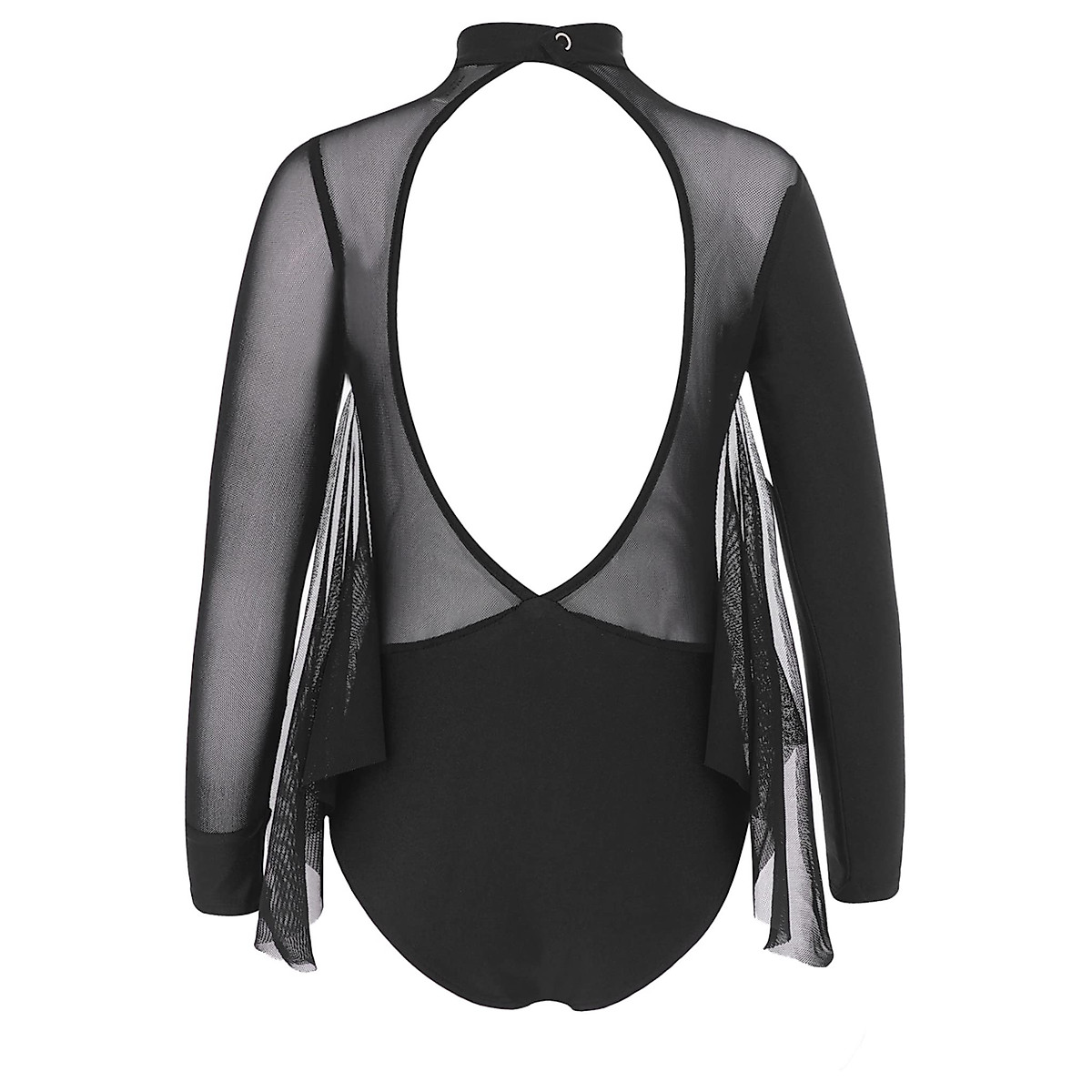 JanJean Kids Girls One Piece Gymnastic Ballet Dance Leotard Long Sleeve Mesh Wings Cape Leotard Athletic Gym Yoga Bodysuit Black 16 Years