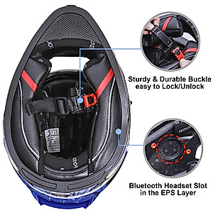 BEON Full Face Motorcycle Helmet, Street Bike Helmet with Clear&Tinted Visors and Multiple Vents, Motocross Casco DOT Approved for Adult Men Women, S-XL (L, Glossy Blue)