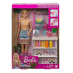Barbie GRN75​ Smoothie Bar Playset with Blonde Doll, Smoothie Bar & 10 Accessories, Multicolor, 30.5 cm*5.8 cm*12.7 cm