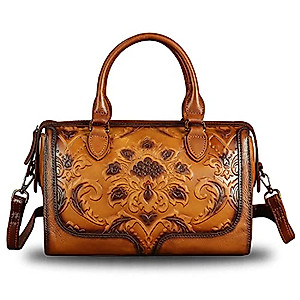 Genuine Leather Top Handle Handbag for Women Handmade Vintage Satchel Retro Cowhide Crossbody Handbags Purse Hobo Bag (Brown)