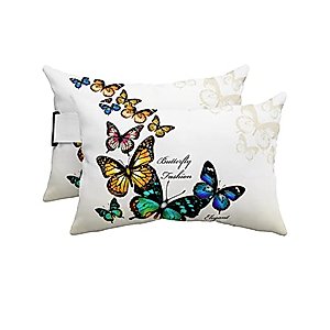 Recliner Head Pillow Ledge Loungers Chair Pillows with Insert Colorful Butterfly Retro Animals Lumbar Pillow with Adjustable Strap Outdoor Waterproof Patio Pillows for Beach Pool Chair, 2 PCS