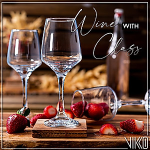 Vikko Stemmed Wine Glasses, 10.5 Oz White Wine Glasses, Set of 6 Red Wine Glasses Set, Thick and Durable Glass Wine Glasses, Stem Wine Glasses