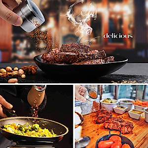 ILEBYGO Magnetic Spice Tins 6pcs Stainless Steel Spice Jars Storage Spice Containers,Clear Top Lid with Sift or Pour,48 Blank Spice Stickers Include,Magnetic on Refrigerator and Grill