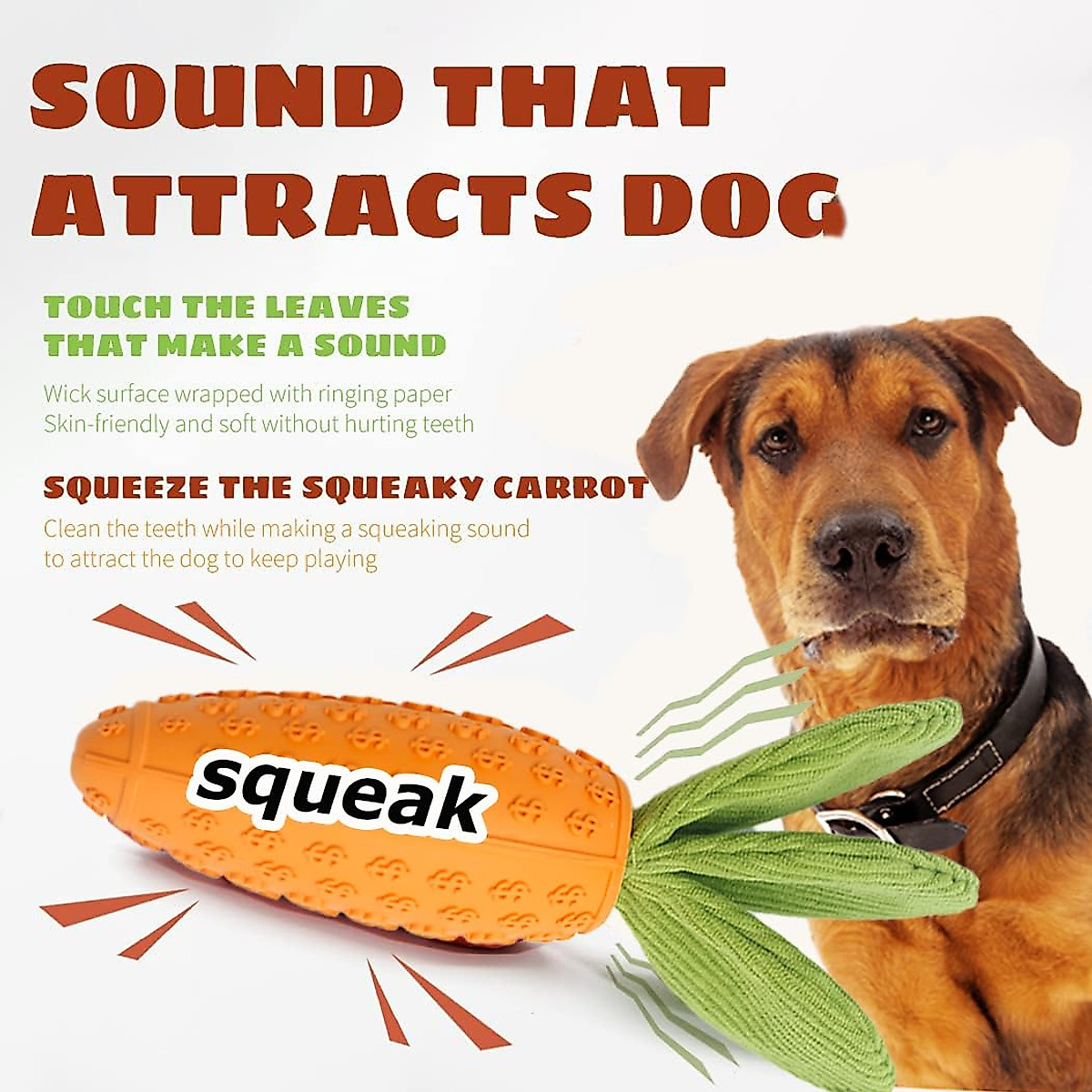 Cooway Dog Chew Toy, Carrot Dog Squeaky Toys for Aggressive Chewers, Natural Rubber Dog Teeth-Cleaning Toy for Puppy Small Medium Large Dogs,Interactive Tough Dog Toy for Training