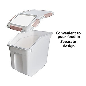 Qiveno Airtight Flour Storage Container 25 lb Rice Storage Container with Wheels Seal Locking Lid, Food Containers with Measuring Cup& Scoop for Flour, Rice, Grain(Pink)