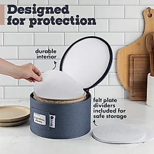 Hard Shell China Storage Containers 5-Piece Set Moving Boxes for Dinnerware, Glasses, Plates, Mugs and Saucers Sturdy Dish Organizer with Dividers for Seasonal Storage - Service for 12 - Denim Blue