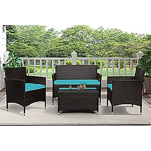 SAWQF Outdoor Furniture Set 4 Piece Rattan Sofa Seating Group with Cushions for Garden Patio Terrace 2 Colors (Color : E)