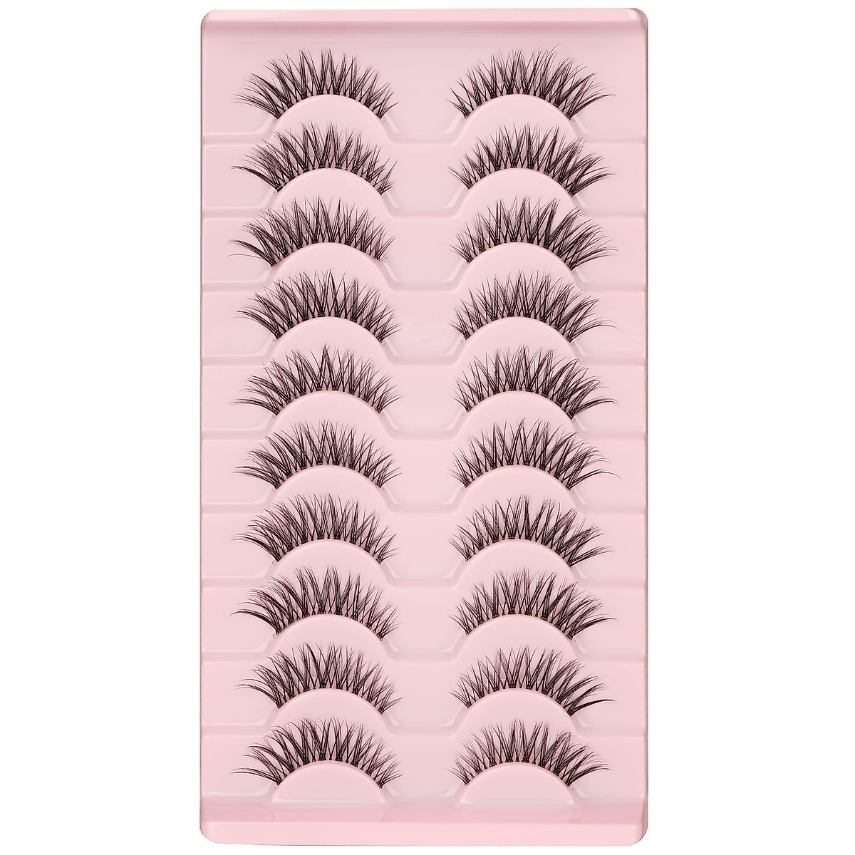 wiwoseo False Eyelashes Natural Lahes Wispy Russian Strip Lashes Clear band 15MM Cat Eye Lashes for Small Eyes 10 Pairs Pack