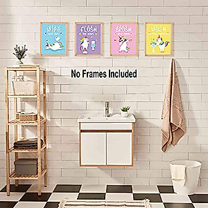 IIILUYOT Funny Unicorn Bathroom Decor, Wash Wipe Flush Brush, Unicorn Decor Gift, Unicorn Rainbow Girls Gift Art Prints, (Unframed8 x 10), Cute Kids Children’s Tween Posters for Home