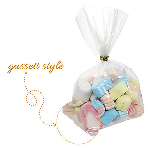 Belinlen 300 Pack 4” x 9” Treat Bags Plastic Poly Bags - Side Gusset- Cookie Bags Multi-purpose Plastic Gift Bag Coming With 300 Colorful Twist Ties