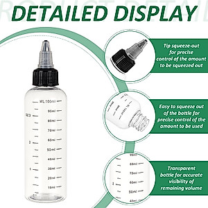 BENECREAT 10PCS 100ml/3.38 oz Transparent Plastic Squeeze Bottles with Scale and Black Twist Cap Graduated Squeeze Dispensing Bottles for Ink Liquid, Oils, Gels, Glue
