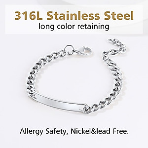 FindChic Custom ID Bar Bracelets for Men Women Stainless Steel Chunky Cuban Link Chain 7inch Wrist Links Inspiration Bracelets Couples Name Plate Matching Bangles Jewelry Gift