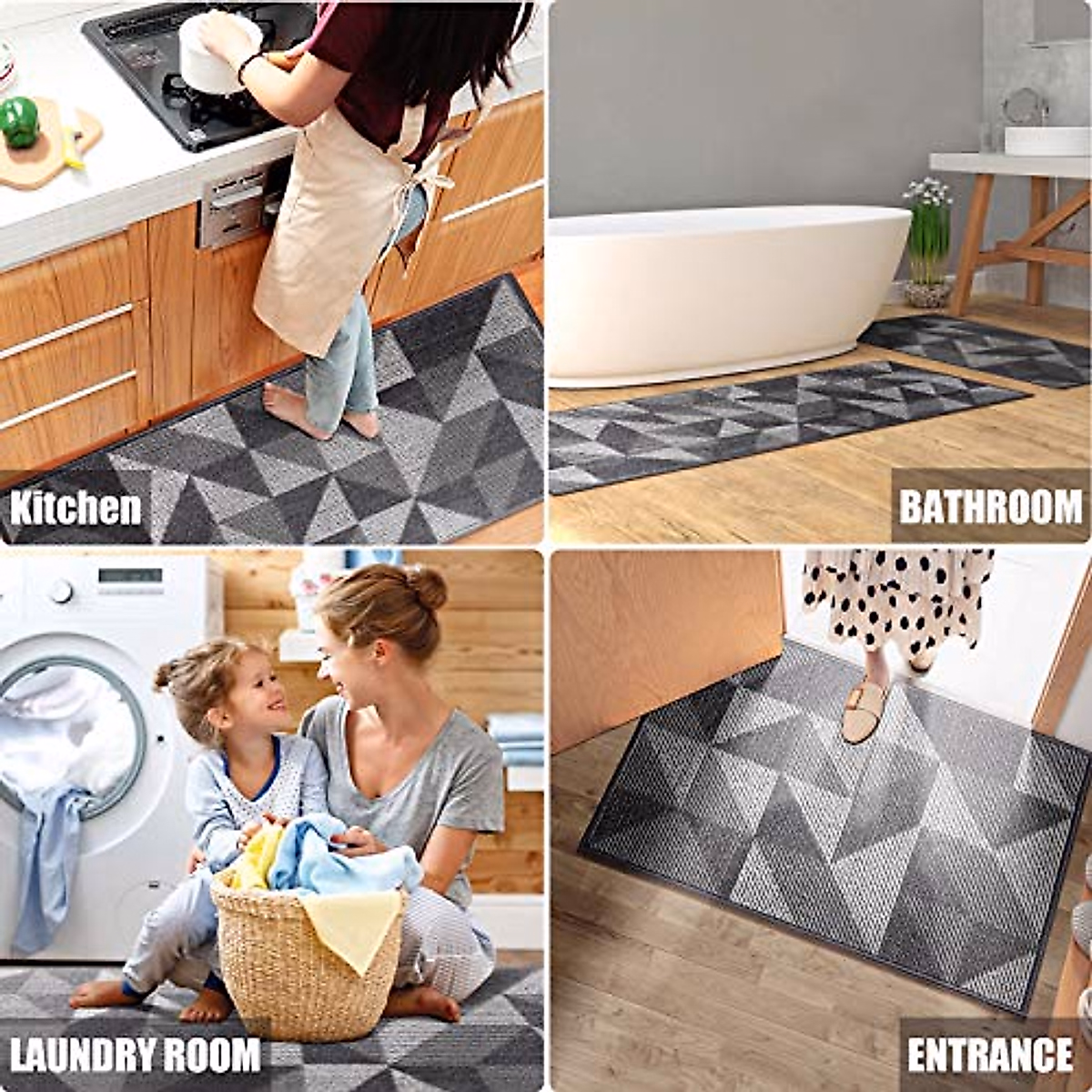 Kitchen Rugs and Mats Washable [2 PCS], Non-Skid Soft Absorbent Kitchen Mats Set for Floor, Comfort Runner Rug Carpets for Kitchen Floor, Sink, Laundry, Hallway, Dinning Room, Office-20”x32”+20”x47”