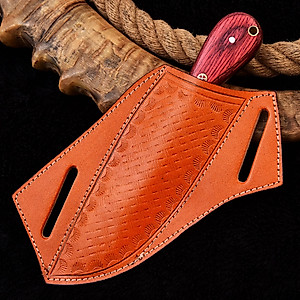 Wolf Craft Handmade 1095 High Crabon Steel Steel Bull Cutter Knife, Fixed Blade Cowboy Knife, Hand Made Hunting Knives EDC bull Cutter CamPing knife Gifts For Men - Red Wood Handle With Leather Sheath (Red wood)