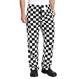 Men’s Black and White Checkerboard Print Chef Pants with Elastic Waist Drawstring Baggy Chef Uniforms BigPlaid M