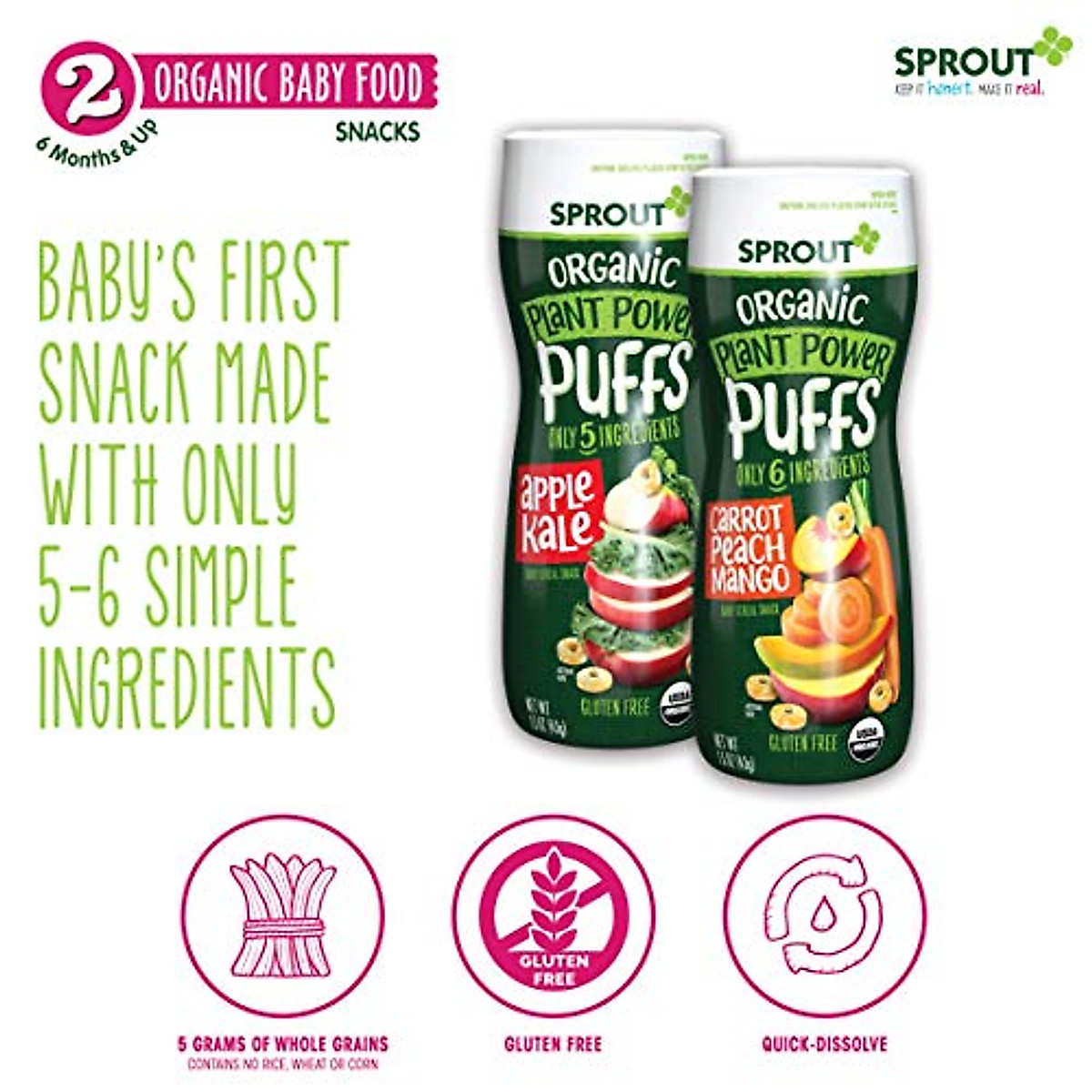 Sprout Organic Snacks Plant Power Puffs baby Food, 1.5 Oz
