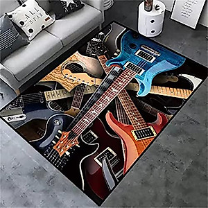Magic Guitar Music Rug 3x5ft Rock Music Rug For Living Room Living Room Decoration Flannel Fluffy Bedroom Large Area Rug Indoor Retro Floor Rug Suitable for Living Room, Kitchen, Hallway, Etc.