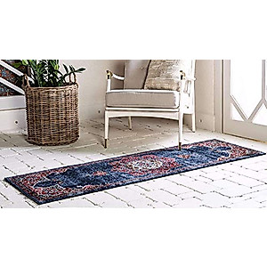 Unique Loom Utopia Collection Traditional Classic Vintage Inspired Area Rug with Warm Hues, 2 ft 7 in x 10 ft, Navy Blue/Burgundy