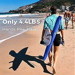 OCOOPA Beach Umbrella UV 50+, 6.5ft Umbrella with Sand Anchor & Aluminum Pole, Portable Beach Umbrella with Carry Bag for Beach Patio Garden Pool Backyard (Blue & White, 6.5 FT Umbrella)