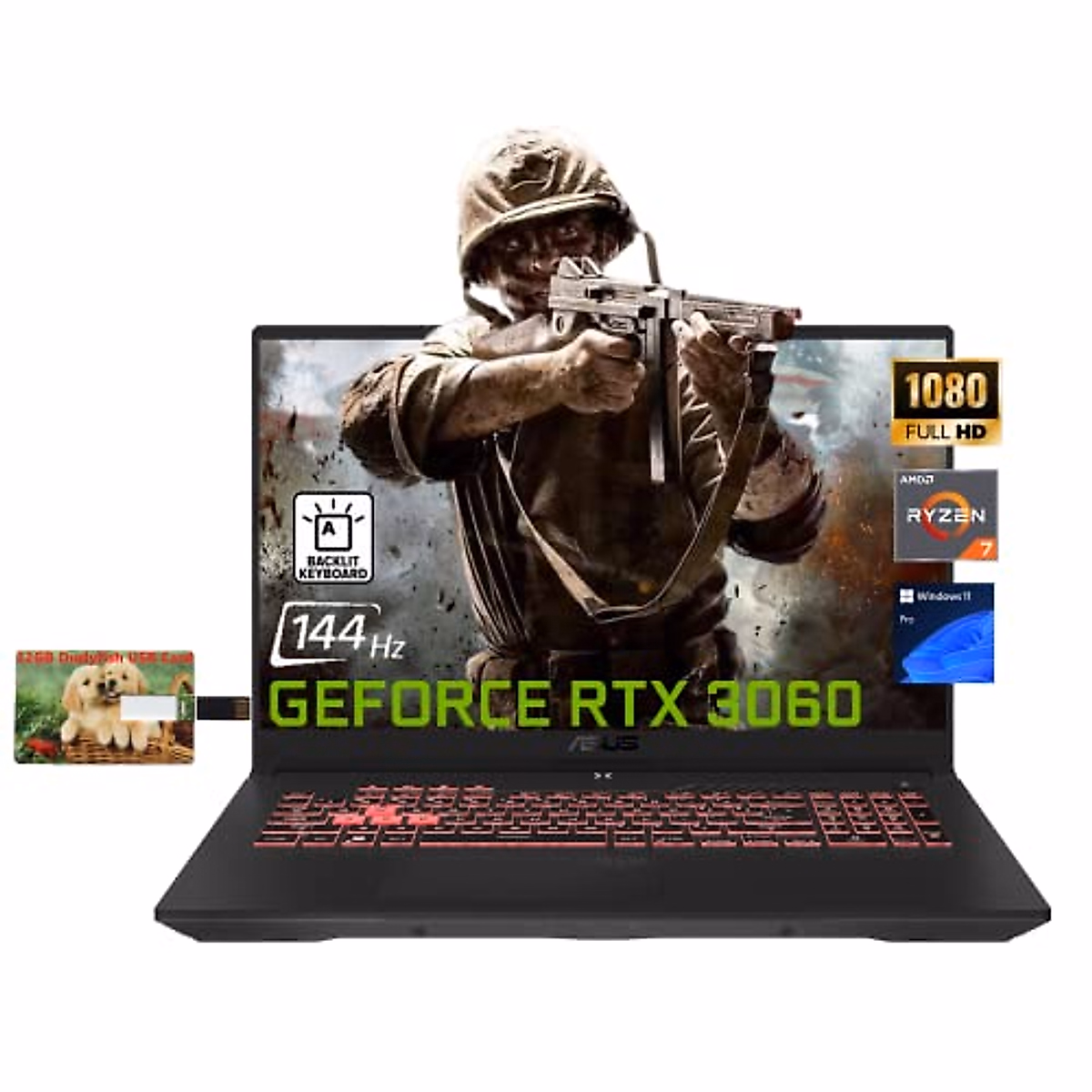 ASUS [Windows 11 Pro] TUF A17 Gaming Laptop, 17.3" FHD 144Hz, AMD Ryzen 7 6800H (Beats i7-11370H), 32GB RAM, 1TB SSD, GeForce RTX 3060, Backlit Keyboard, RJ-45, Type-C, Long Battery Life, Durlyfish