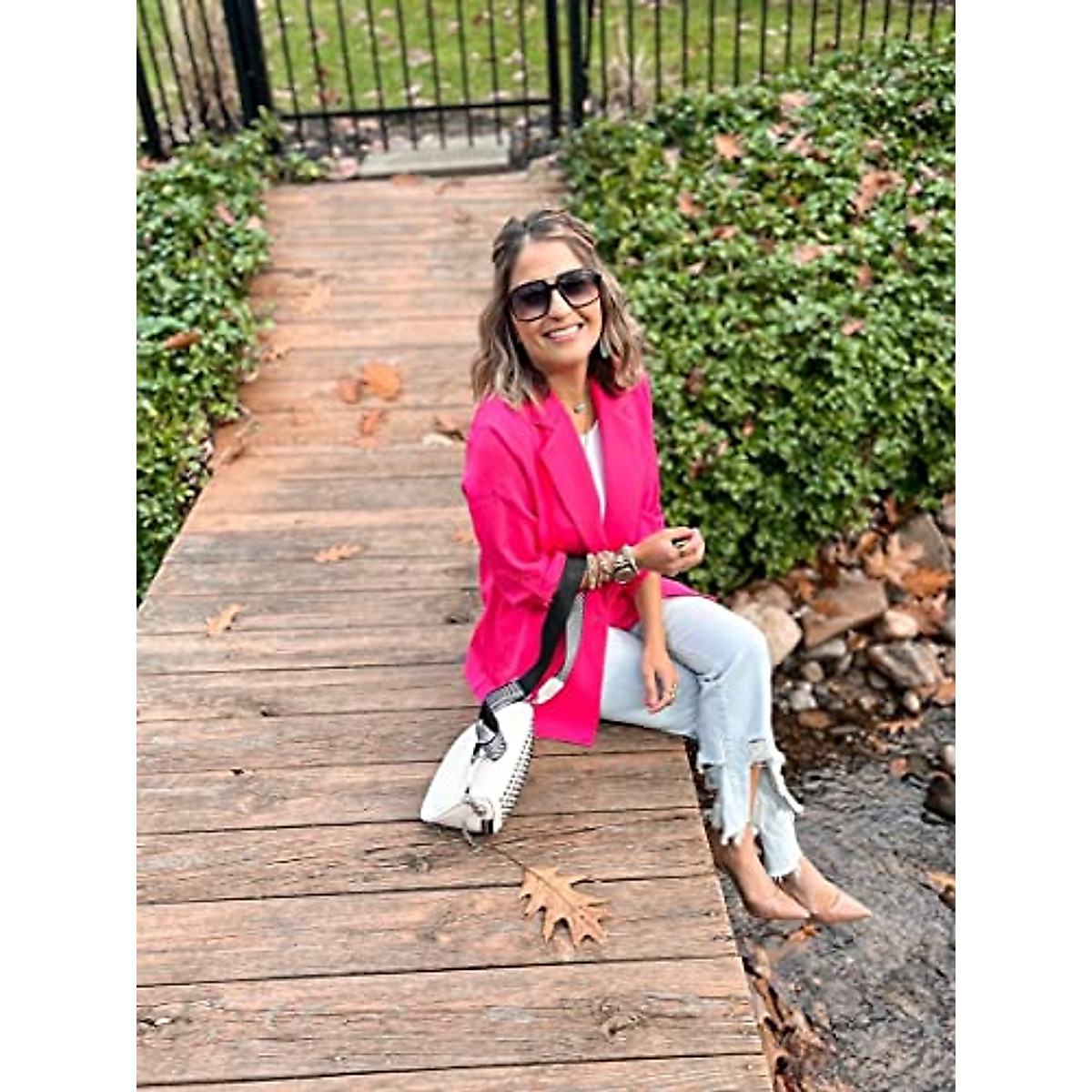 GRECERELLE Womens Casual Blazers Long Sleeve Lapel Open Front Work Office Jacket with Pockets(16, Hot Pink)