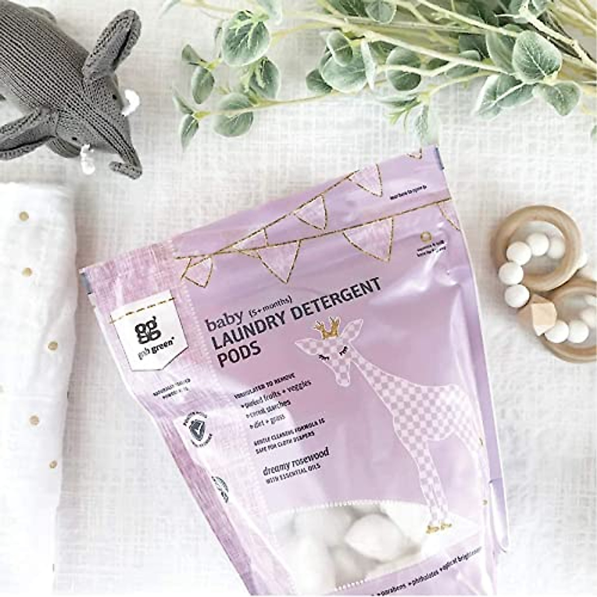 Grab Green Baby Laundry Detergent Pods, 50 Count, Dreamy Rosewood, Plant and Mineral Based, Formulated to Tackle Growing Baby (5 Months and Older) Laundry Stains