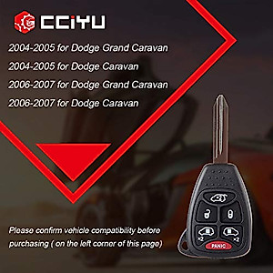 cciyu 1PC Uncut 6 Buttons Keyless Entry Remote Fob Replacement for 2004 2005 2006 2007 for Dodge for Caravan for Grand for Caravan for Chrysler Town & Country (M3N5WY72XX)