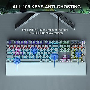 AULA White Gaming Keyboard and Mouse Combo (F2088 Typewriter Style Mechanical Keyboard Wired + SC100 Wireless Gaming Mouse), LED Rainbow Backlit Keyboard Mouse Set