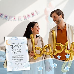 ALodr Pacifier Hunt Game - Baby Shower Games，Glitter Moon and Twinkle Stars Theme, Baby Shower Decoration, Party Favors for Baby Showers Game Cards - 5 x 7 inch