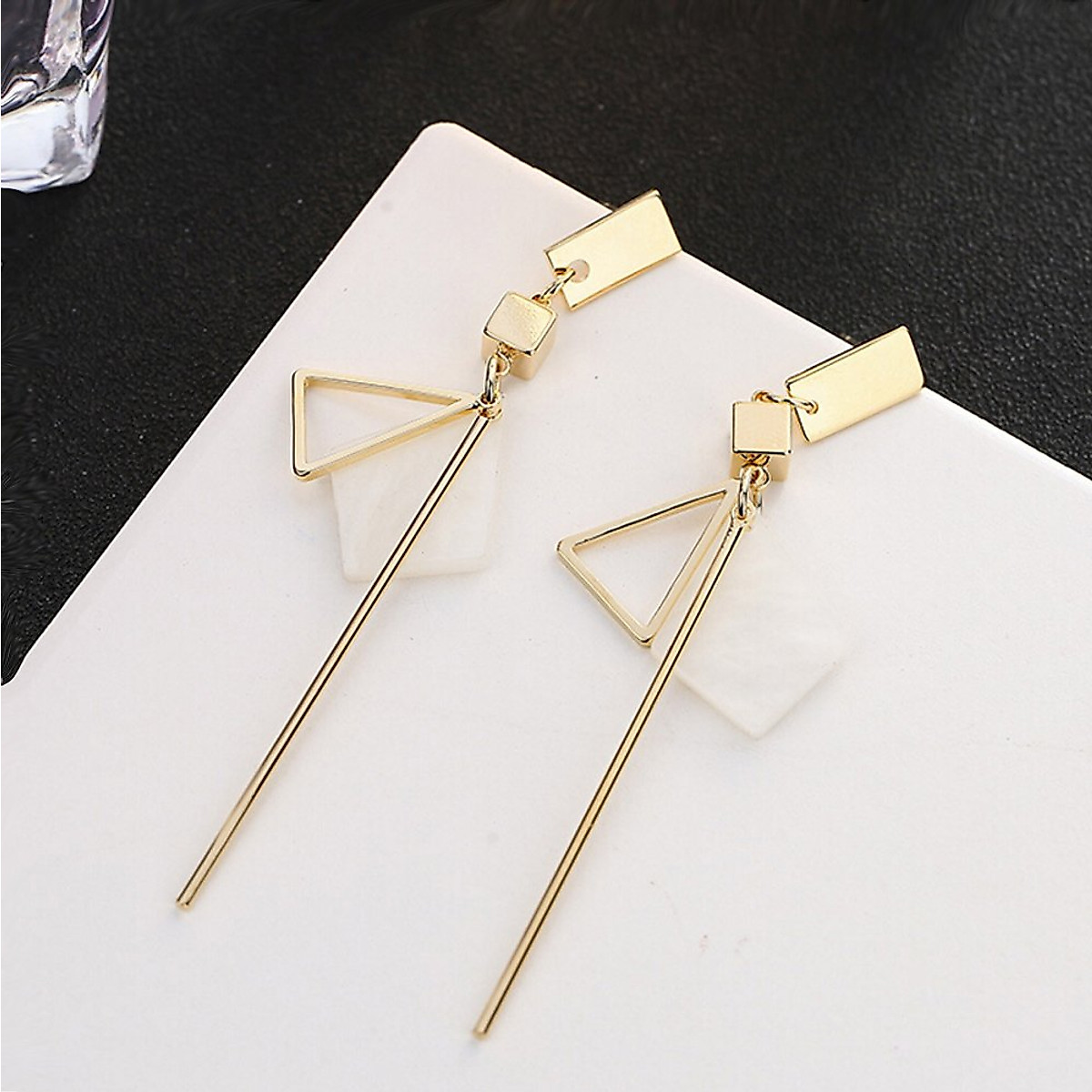 Geometric Triangle Earring Metal Simple Drop Dangle Earring Plating Gold Black Bohemian Dangling Costume Earring For Women Bar Party Fashion Jewelry (Cube)