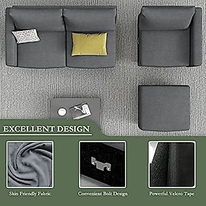 YESHOMY Convertible Sectional, Modern Linen Fabric L-Shaped Couch 3-Seat Sofa, Dark Gray
