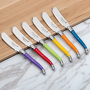 Laguiole by FlyingColors Cheese Knife Butter Spreaders Knife Set, Stainless Steel, MultiColor Handle, 6 Pieces