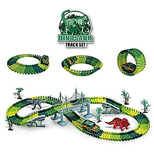 DINOSAUR Flexible Track Set FR2001: 173 total pieces - includes 1 Off-Road Electric Toy Vehicle & 2 Dinosaurs (Species May Vary)- Fun Learning Dino Gift for 3 Year Olds & Up