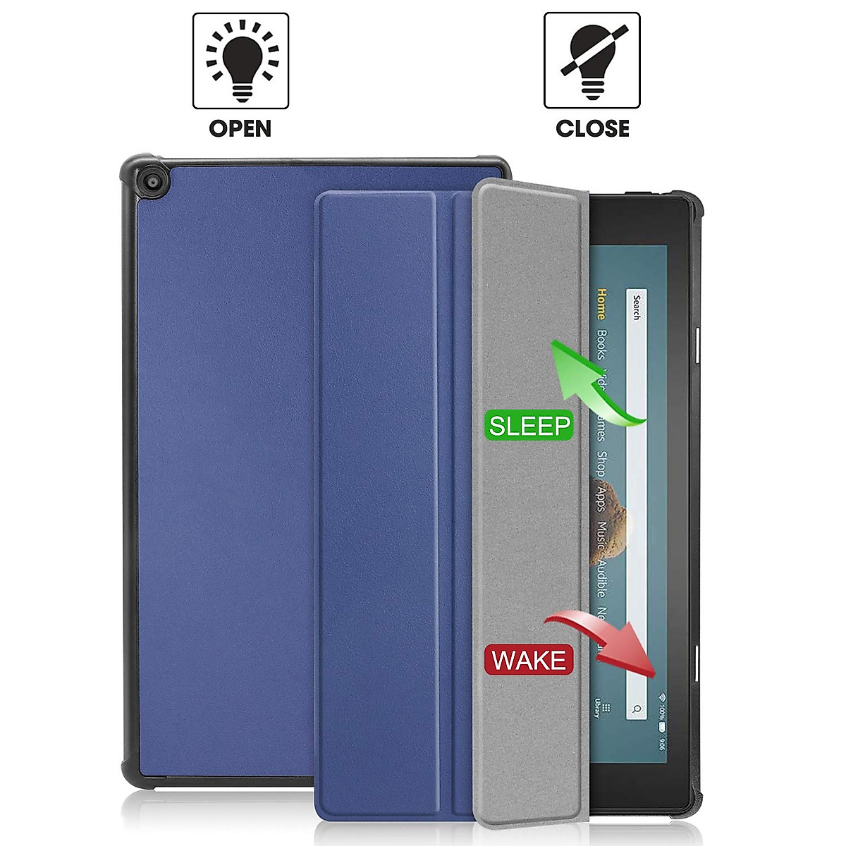 Case for Amazon Fire HD 10 Tablet (7th and 9th Generation, 2017 and 2019 Release) - Slim Folding Stand Cover with Auto Wake/Sleep .NOT for 2021 Released 11th Generation fire HD10(Dark Blue)