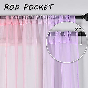 Ombre Sheer Curtains 63 Inch Length Purple Pink Sheer Curtains Two-Tone Gradient and Decorative Rod Pocket Window Curtains Panels for Parlor for Bedroom Girls Room Kids Babies Nursery 52 x 63 Inch