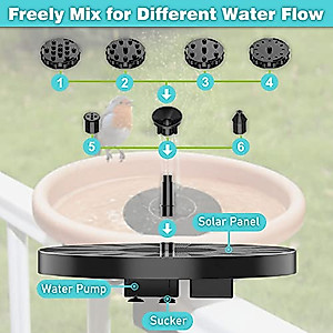 VANSUNA Solar Fountain Bird Bath Solar Powered Floating Water Pump Kit Hummingbird Bath Fountain Water Wiggler 6.5in | 6 Nozzles, Floating Pool Sprinkler Water Garden & Pond Pump & Circulation, 1.5W