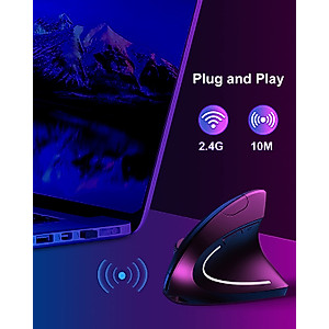 ASOYIOL Ergonomic Mouse Wireless,Rechargeable Vertical Mouse with USB Receiver,6 Buttons 800/1200/1600 Computer Mouse for Laptop PC(Right Hand,Black)