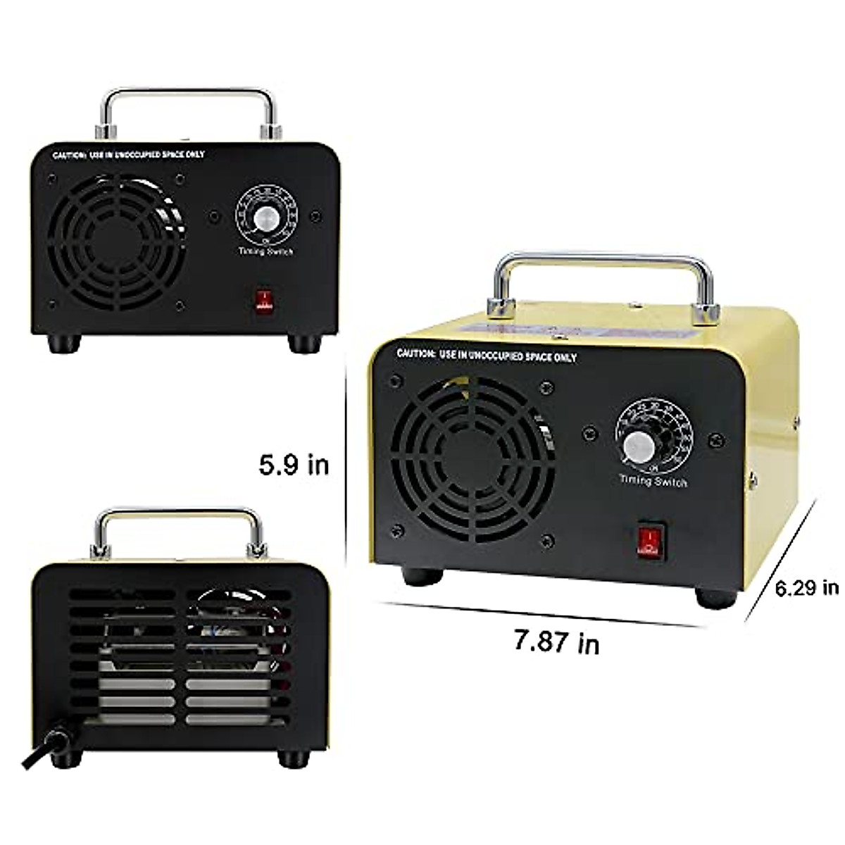 Commercial Ozone Generator 10,000 mg/h, Multipurpose Ozone Machine Odor Removal for Car Smoke, Timing Function & Carry Handle, Industrial O3 Air Purifier for Home Room, Basement (Yellow)