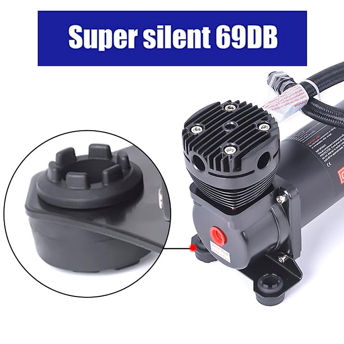 ZHSYMX Ultra Quiet Air Compressor, 1/4 NPT Super Silent 69DB 12V 300PSI Air Ride Suspension Compressor/Air Train Horn for Train/Truck/Car Black