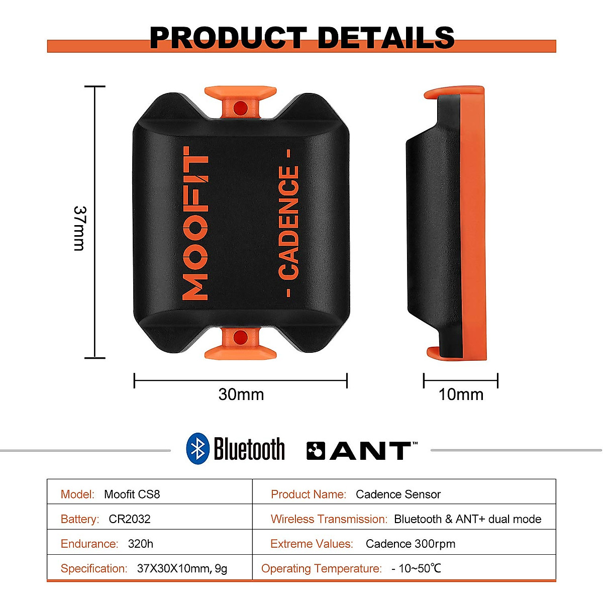 moofit Cadence Sensor Bluetooth/ANT+ IP67 Waterproof Wireless RPM Cycling Spin Bike Cadence Sensor for Wahoo/Zwift/OpenRider/Endomondo/TacX/TrainerRoad (MooFit app Unavailable)