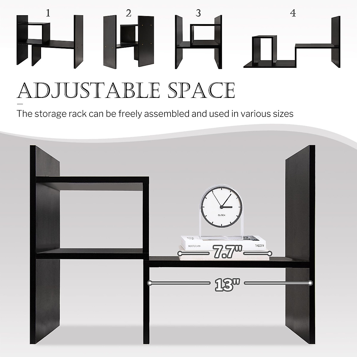 Jerry & Maggie - Desktop Organizer Office Storage Rack Adjustable Wood Display Shelf | Birthday Gifts - Toy - Home Decor | - Free Style Rotation Display - True Natural Stand Shelf Black