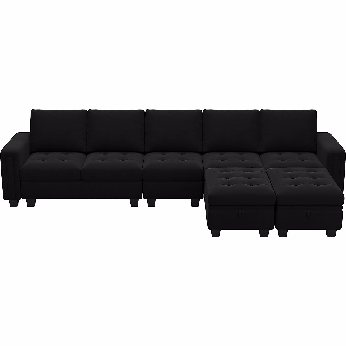 Belffin Large Velvet L Shaped Sectional Sofa Couch with Reversible Double Chaises Modular Sectional Sofa Couch with Storage Ottomans Convertible Sectional Sofa Black