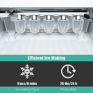COSTWAY Countertop Ice Maker, 26Lbs/24H Portable Ice Machine with Self-Cleaning Function, Bullet Ice Cubes Ready in 8 Mins, Scoop and Removable Basket,Ice Maker for Home Party Bar, Green