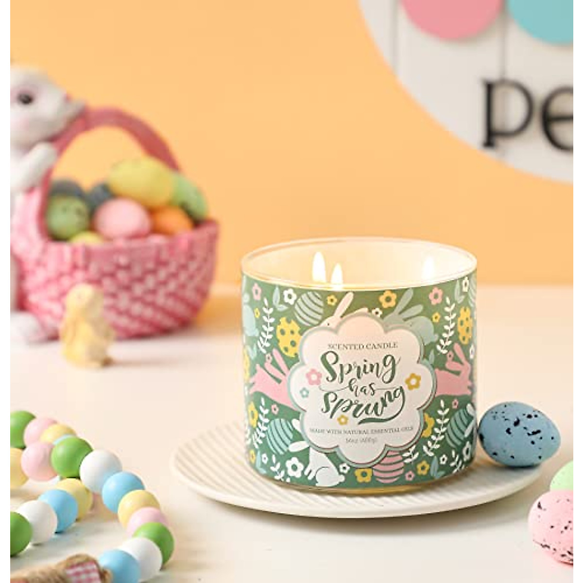 Easter Candle, Spring Jasmine Scented Candle, Large 3 Wicks, 14 oz