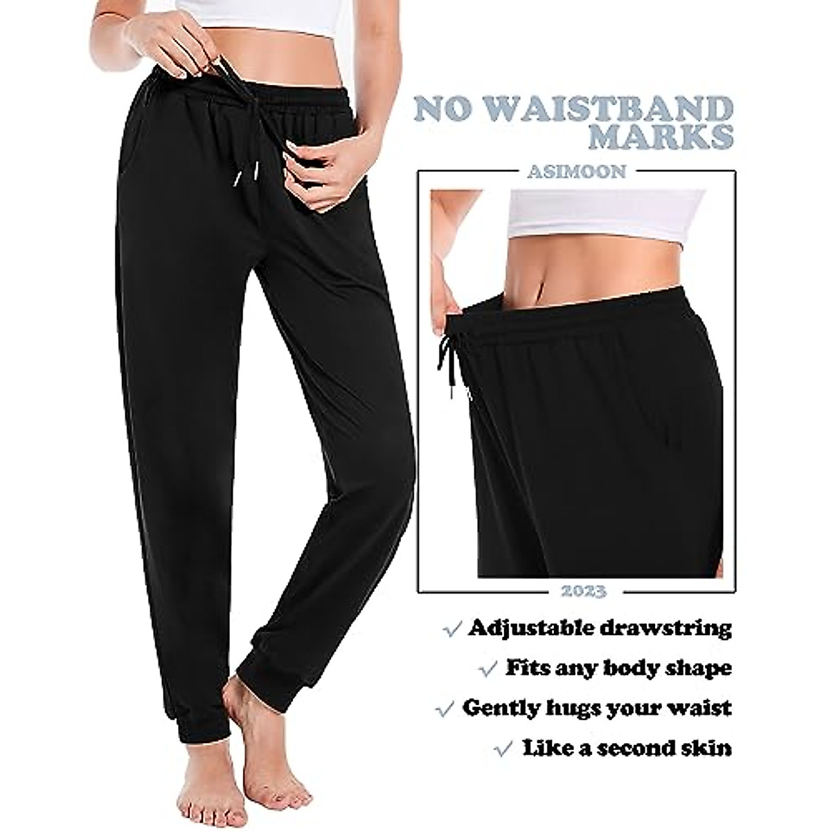 ASIMOON Sweatpants Women with Pockets Loose Lightweight Stretch Yoga Lounge Pants Comfy Drawstring Workout Jogging Pants (US, Alpha, Small, Regular, Regular, Black)