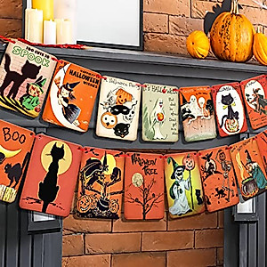Vintage Halloween Party Decorations Johanna Parker Decor, Vintage Trick or Treat Sign Banner, Retro Halloween Pumpkin Garland Flag, Victorian Style Cats Witches Ghosts Vintage Party Supplies